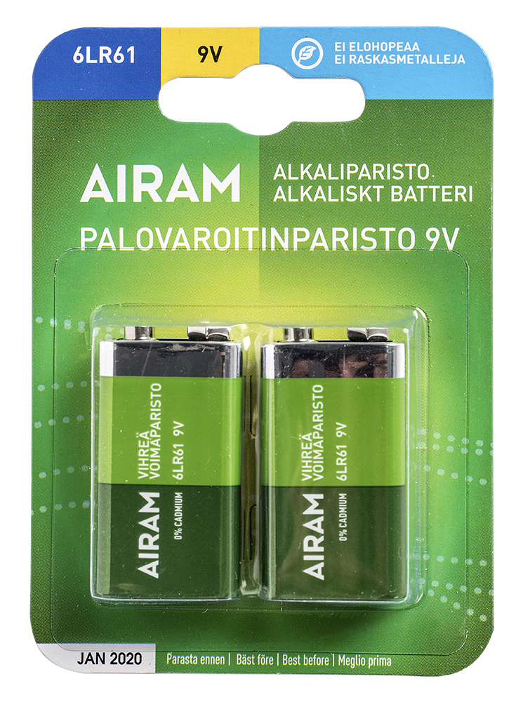 Airam Vihreä Voima 9V paristo 2 kpl/pkt - Savenmaaverkkokauppa